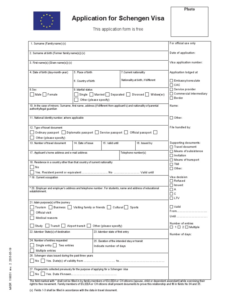 Application For Schengen Visa | PDF | Travel Visa | Member State Of The ...