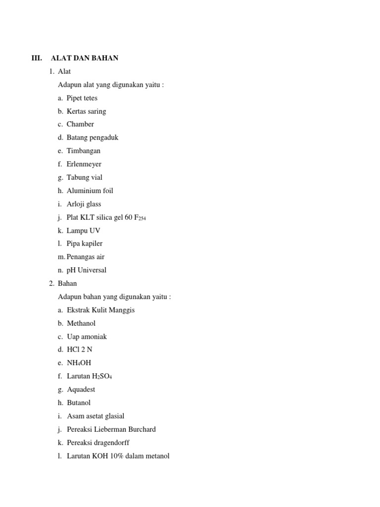 Alat Bahan Caker Fitokim KLT | PDF | Kajian Bahasa Asing | Sains & Matematika