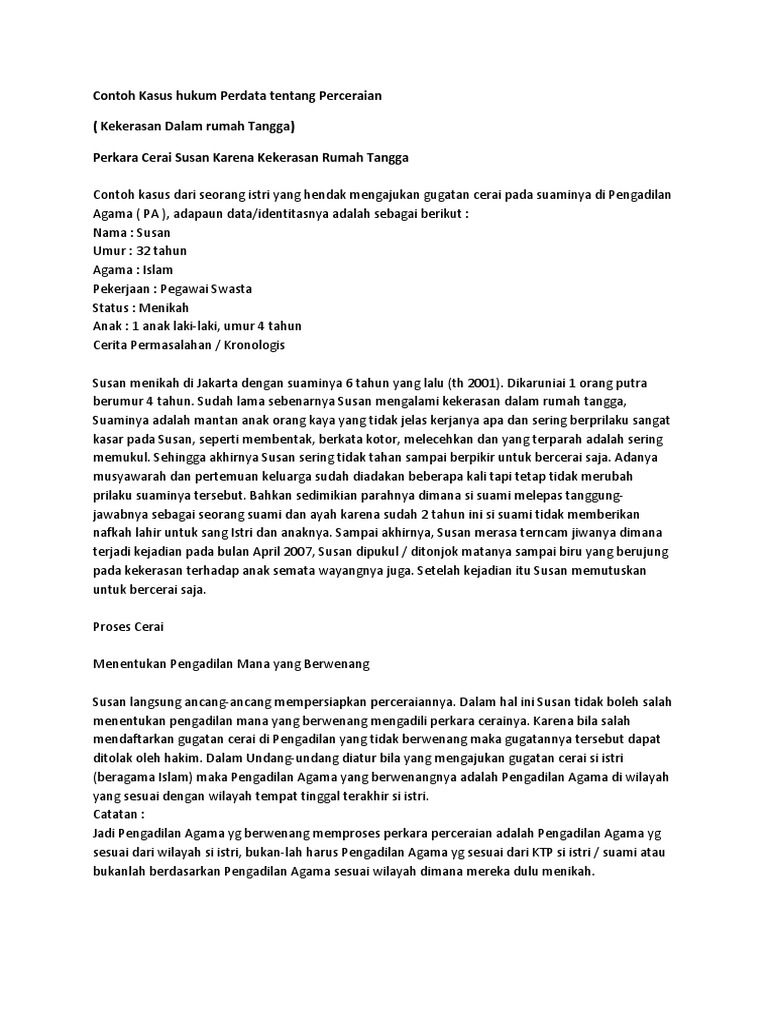 Contoh Kasus Hukum Perdata Tentang Perceraian | PDF | Ilmu Sosial