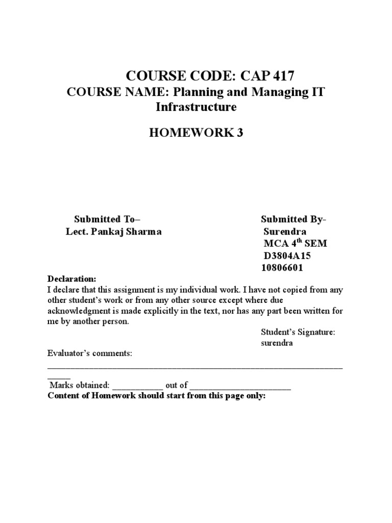 Course Code: Cap 417: COURSE NAME: Planning and Managing IT ...