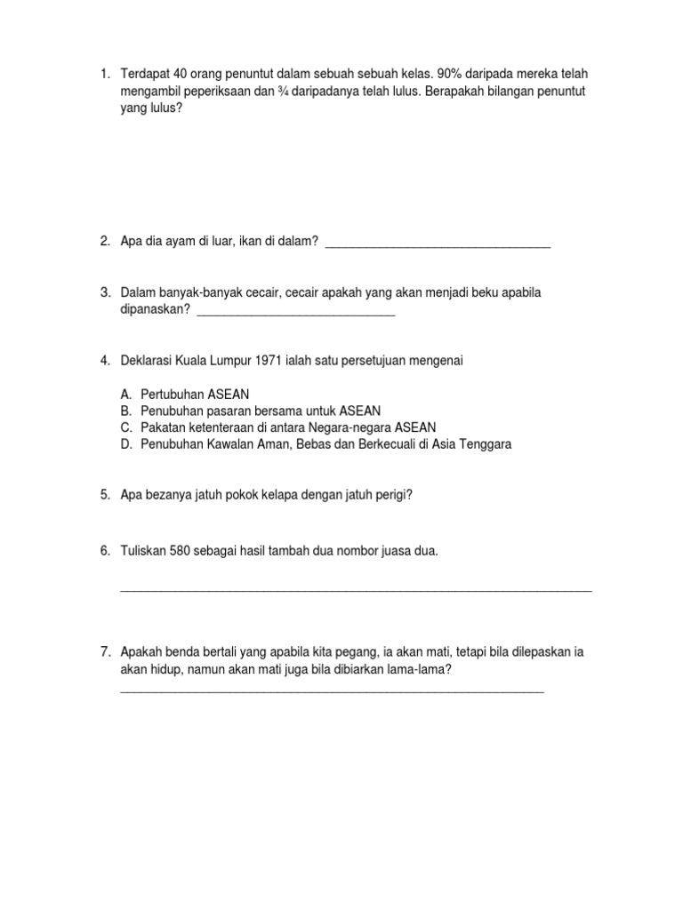 Soalan Uji Minda | PDF