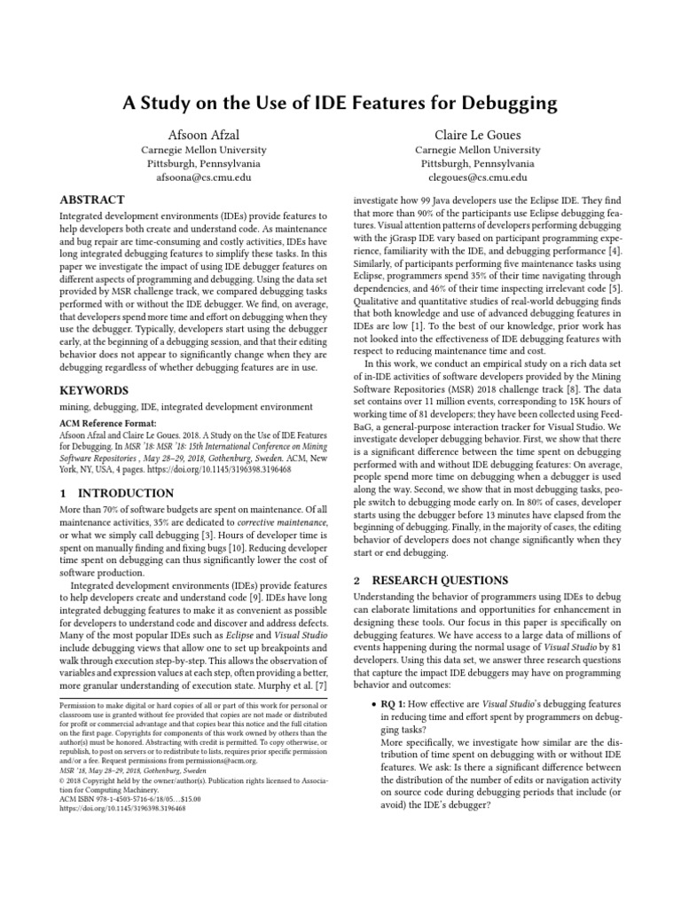 A Study On The Use of IDE Features For Debugging | PDF | Debugging ...