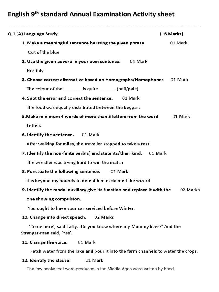 9th Grade English Exam Sheet | PDF | English Language | Love
