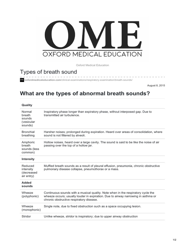 Types of Breath Sounds Explained | PDF | Respiratory Diseases ...