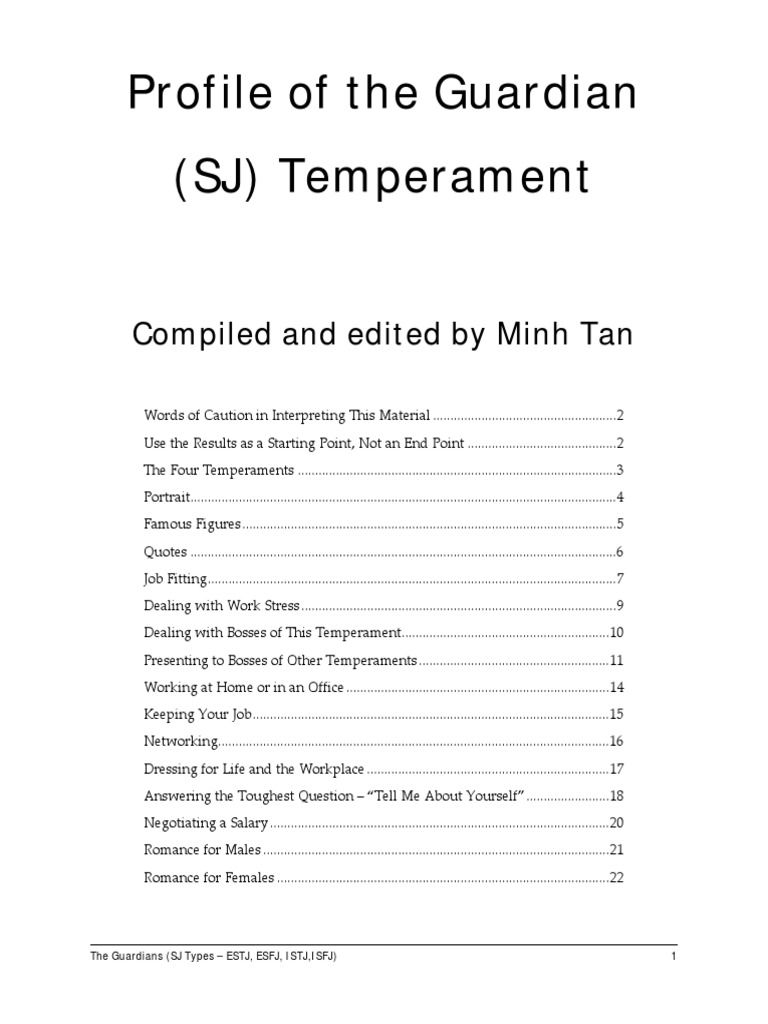 Profile of The Guardians Temperament SJ Types Pdf1 | PDF | Psychology ...