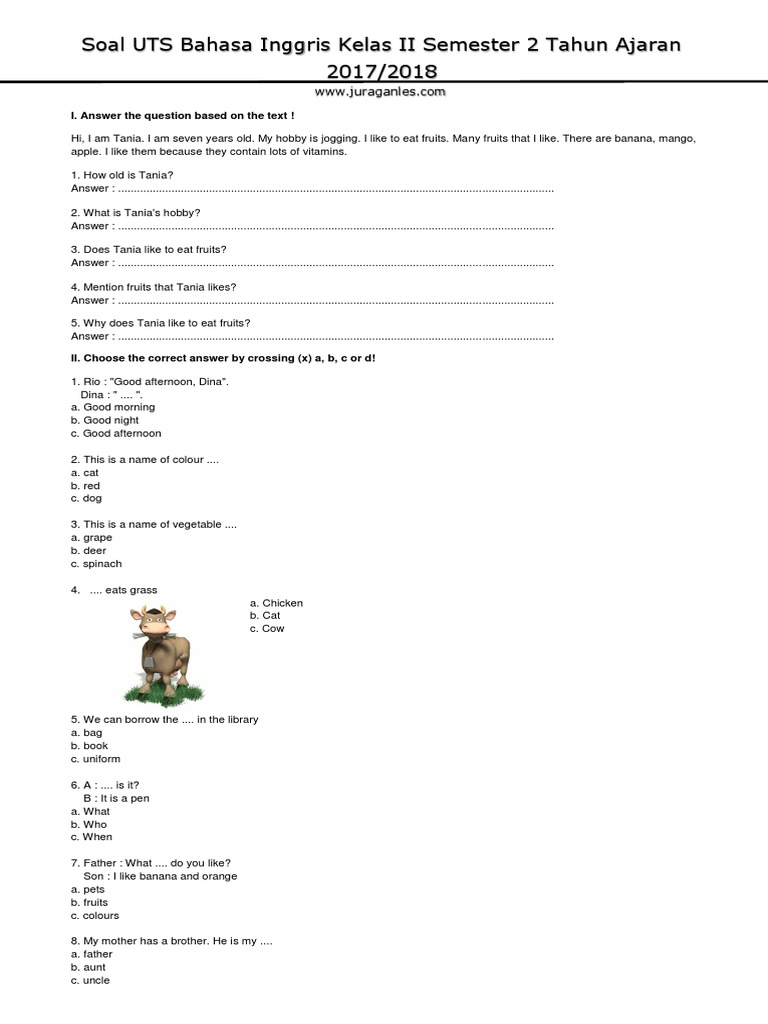 Soal UTS Bahasa Inggris Kelas 2 Semester 2 | PDF