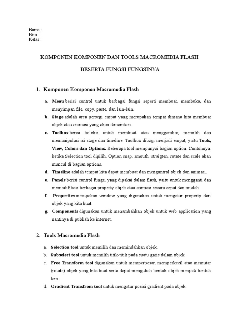 Komponen dan Alat Dasar Macromedia Flash serta Fungsinya | PDF