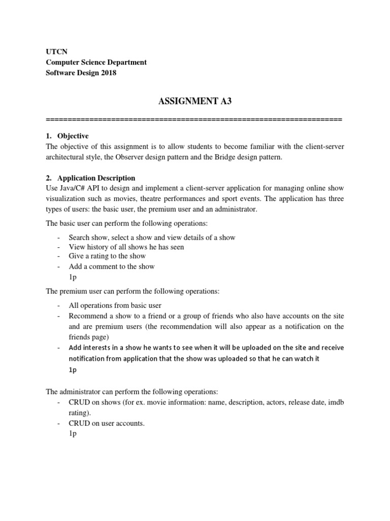 Assignment A3: Utcn Computer Science Department Software Design 2018 ...
