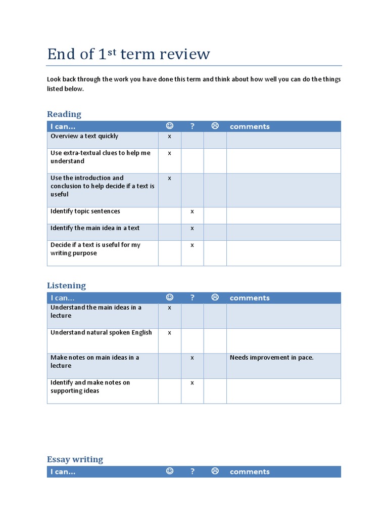 4 - Term 1 Self - Evaluation | PDF