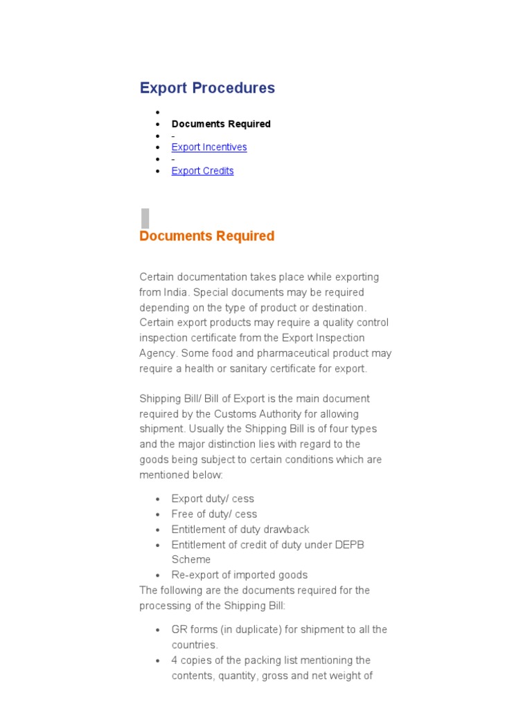 Export Procedures: Documents Required | PDF