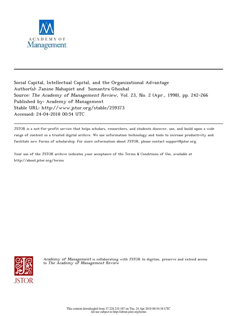 Nahapiet and Ghosal 1998-Social Capital, Intellectual Capital, and The Organizational Advantage ...