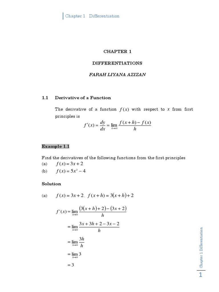 Chapter 1 Differentiations | PDF | Derivative | Algebra
