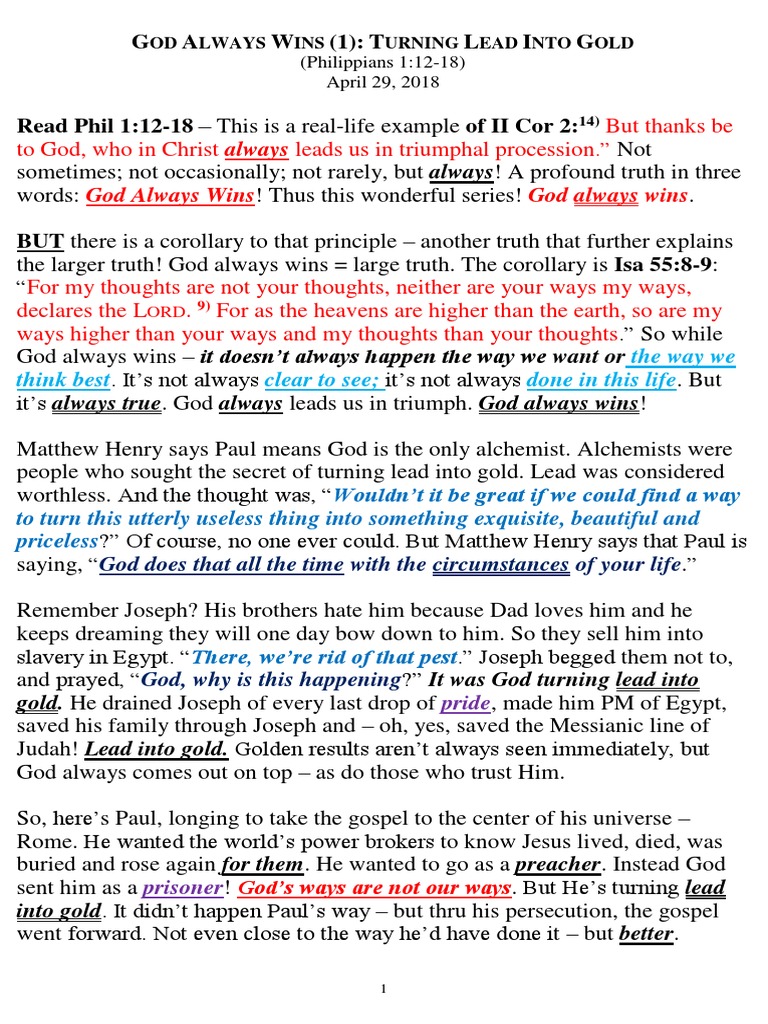 God Always Wins God Always Wins: G A W (1) : T L I G | PDF | Paul The ...