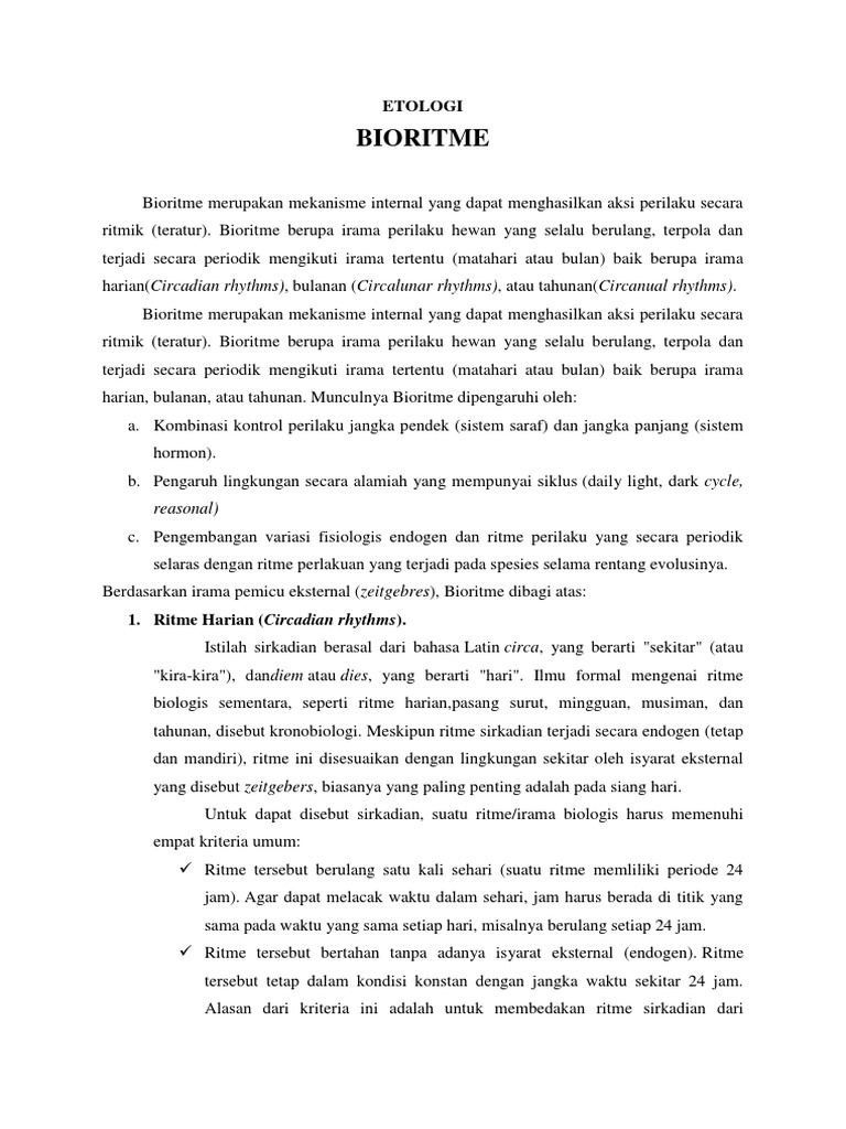 Mekanisme Bioritme pada Hewan | PDF
