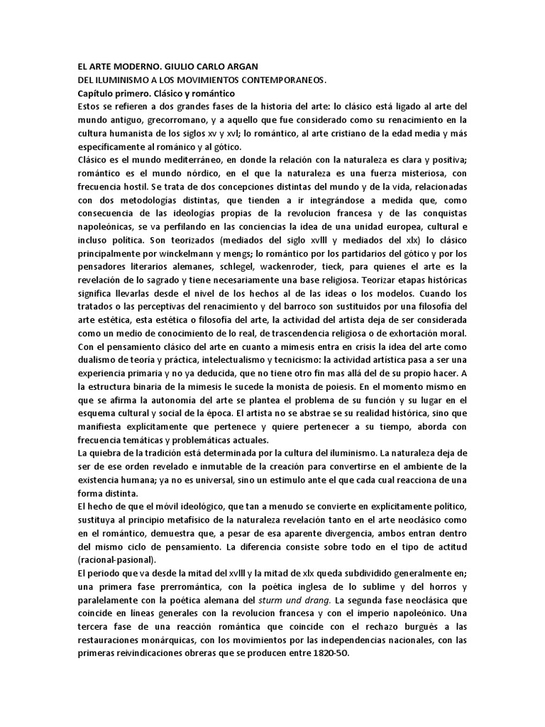 El Arte Moderno. Argan | PDF | Romanticismo | Arquitectura gótica