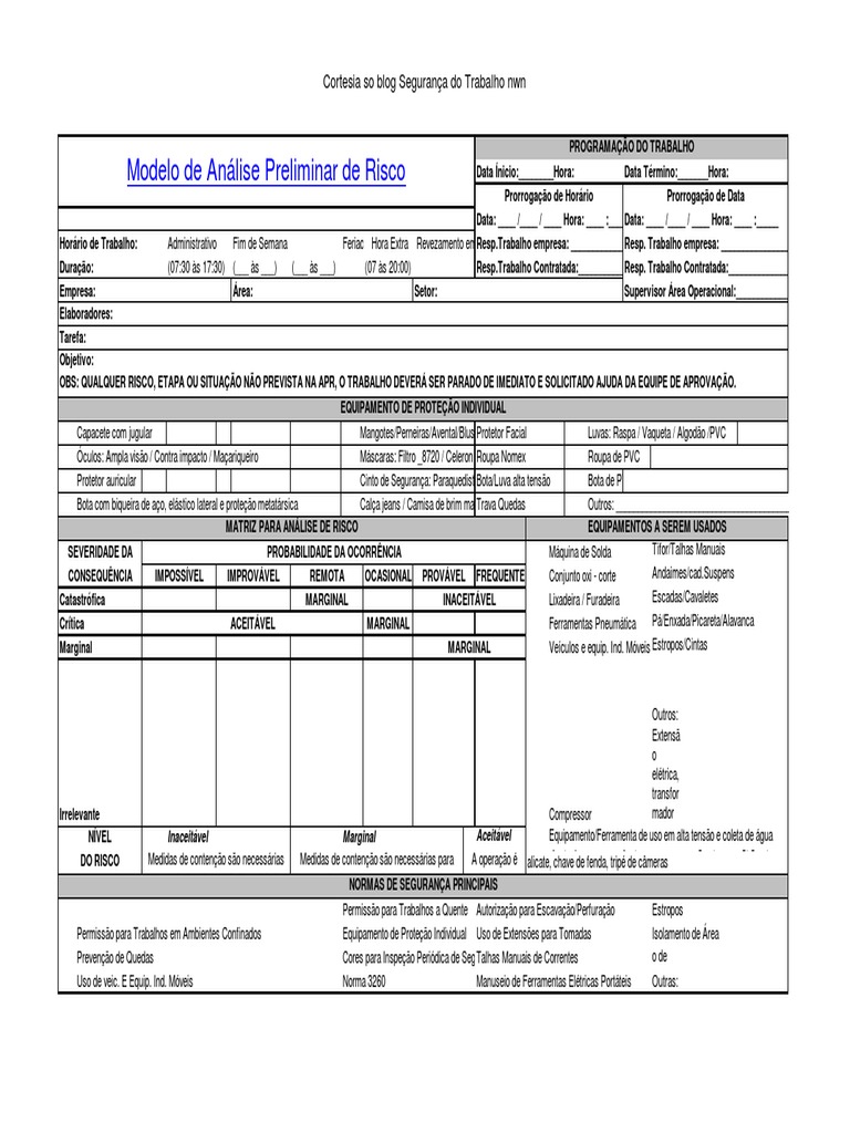 (modelo de APR - Análise Preliminar de Risco - 2).pdf | Waste | Physics