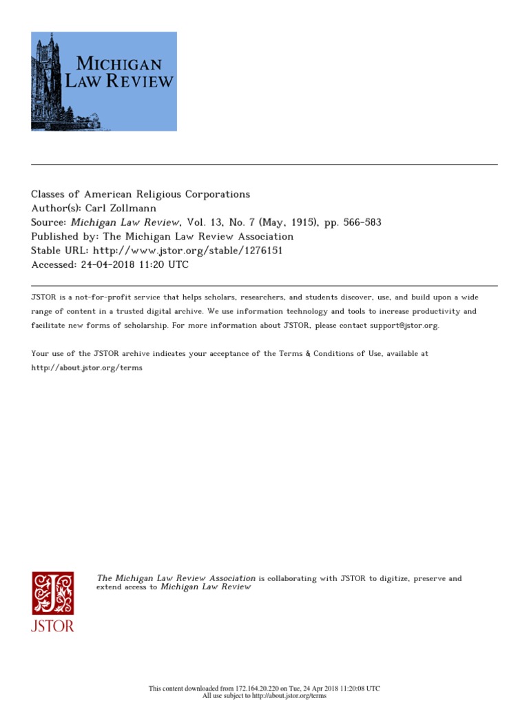 Classes of American Religious Corporations | PDF | Trust Law | Corporations