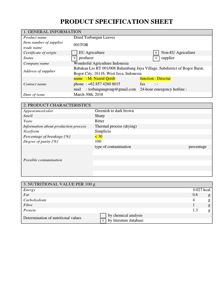 Product Specification Sheet 30 Maret 2018 Magnesium Shelf Life