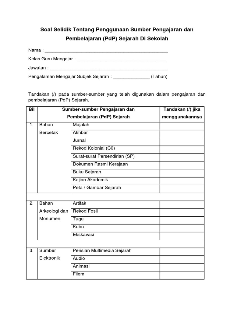 Borang Soal Selidik PDP SJH | PDF