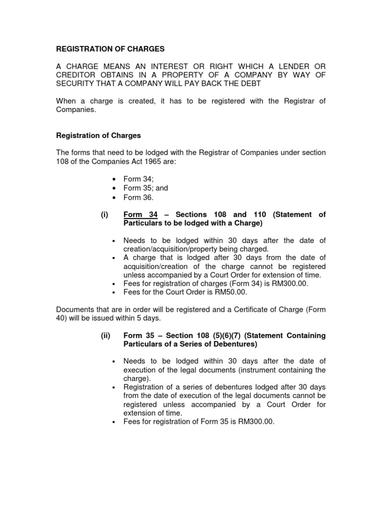 Guidelines For Registration of Charges | PDF | Debenture | Debt