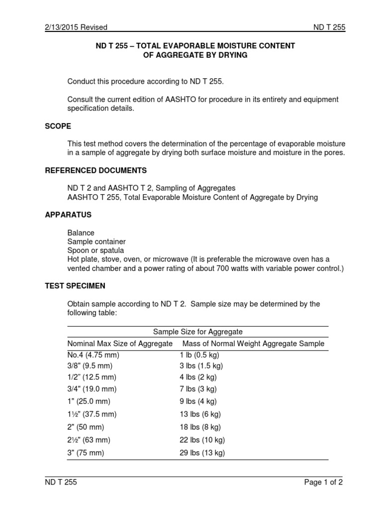 t255-Nd T 255 - Total Evaporable Moisture Content of Aggregate by ...