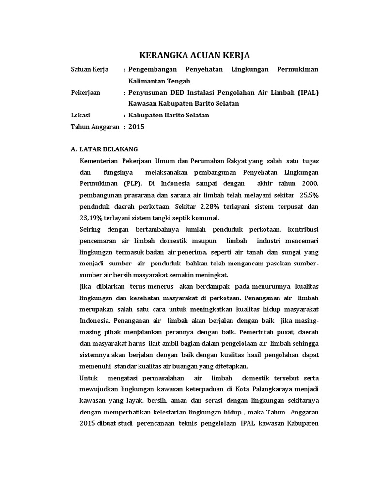 DED IPAL Kabupaten Barito Selatan 2015 | PDF | Seni | Teknologi & Rekayasa