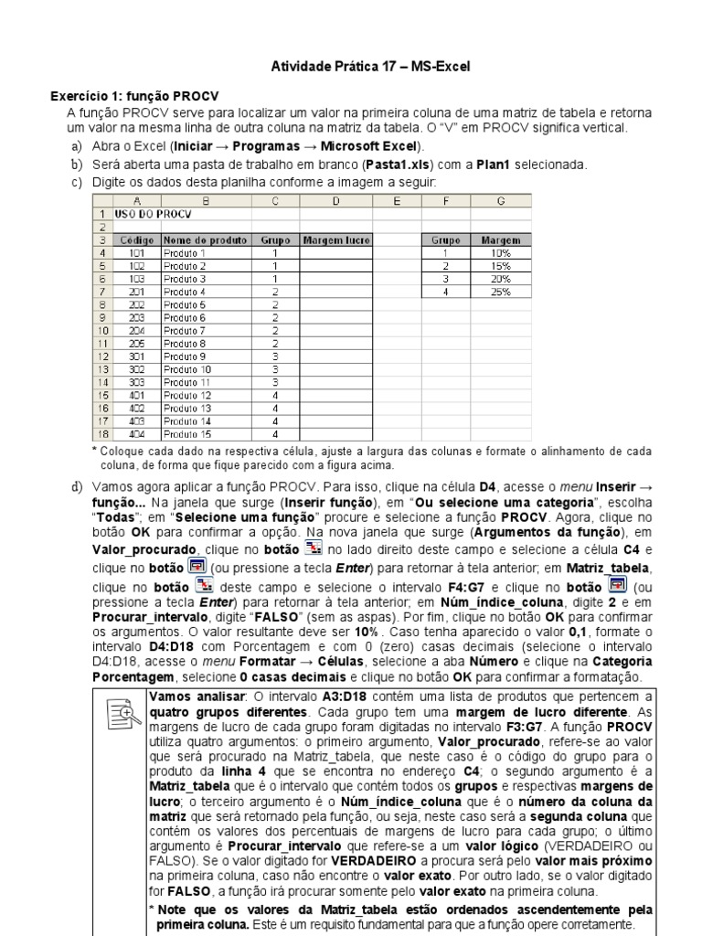 Atividade Pratica 17 MS Excel | PDF | Janela (informática) | Argumento