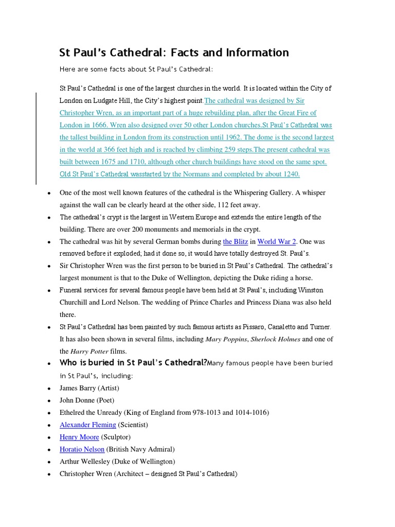 ST Paul's Cathedral: Facts and Information | PDF