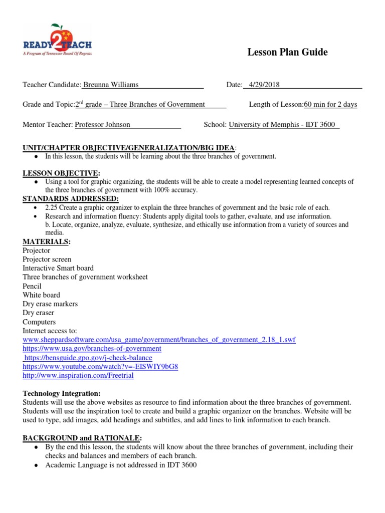 2nd Grade Lesson on Government Branches | PDF | Change | Behavior ...