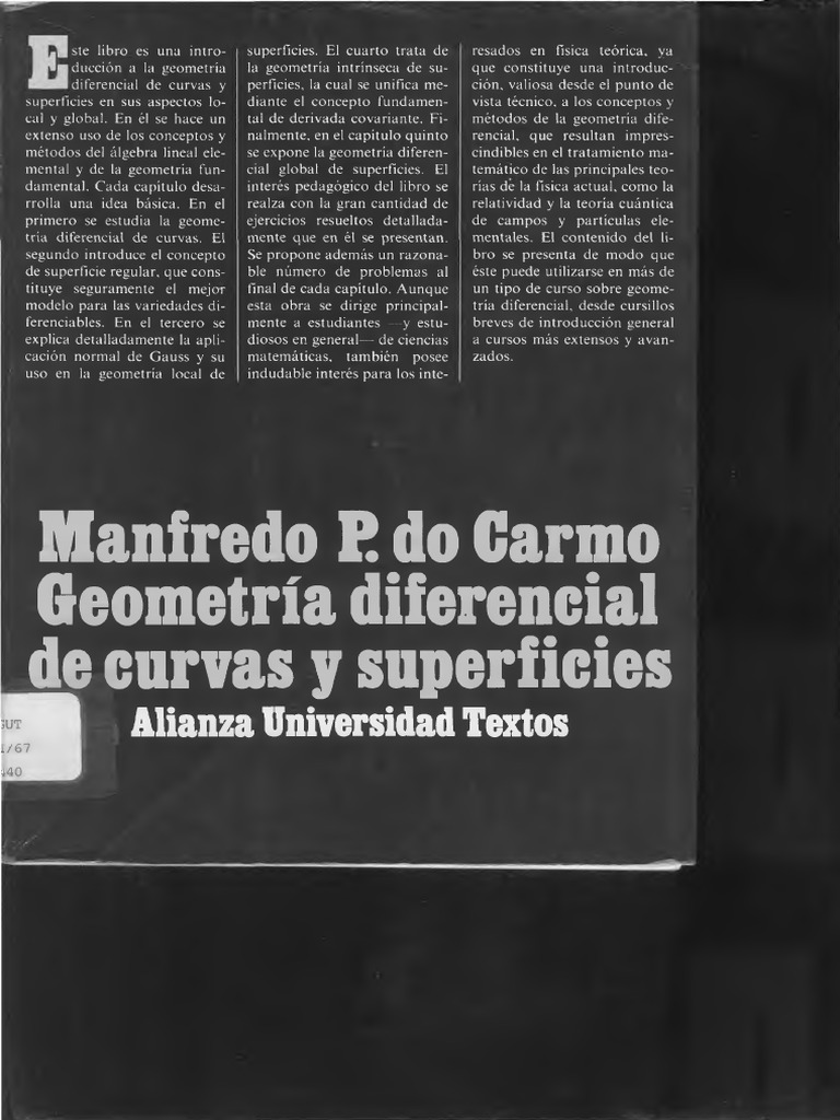 Geometria Diferencial de Curvas y Superficies Manf PDF | PDF | Curva | Derivado