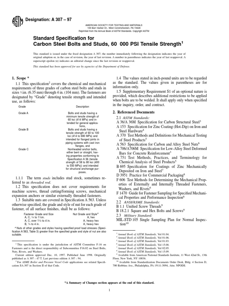 Astm A 307 | PDF | Screw | Industries