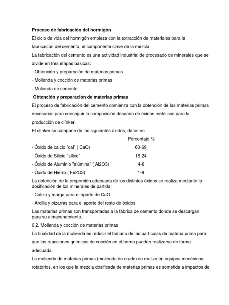Proceso de Fabricación Del Hormigón | PDF | Cemento | Ingeniería de ...