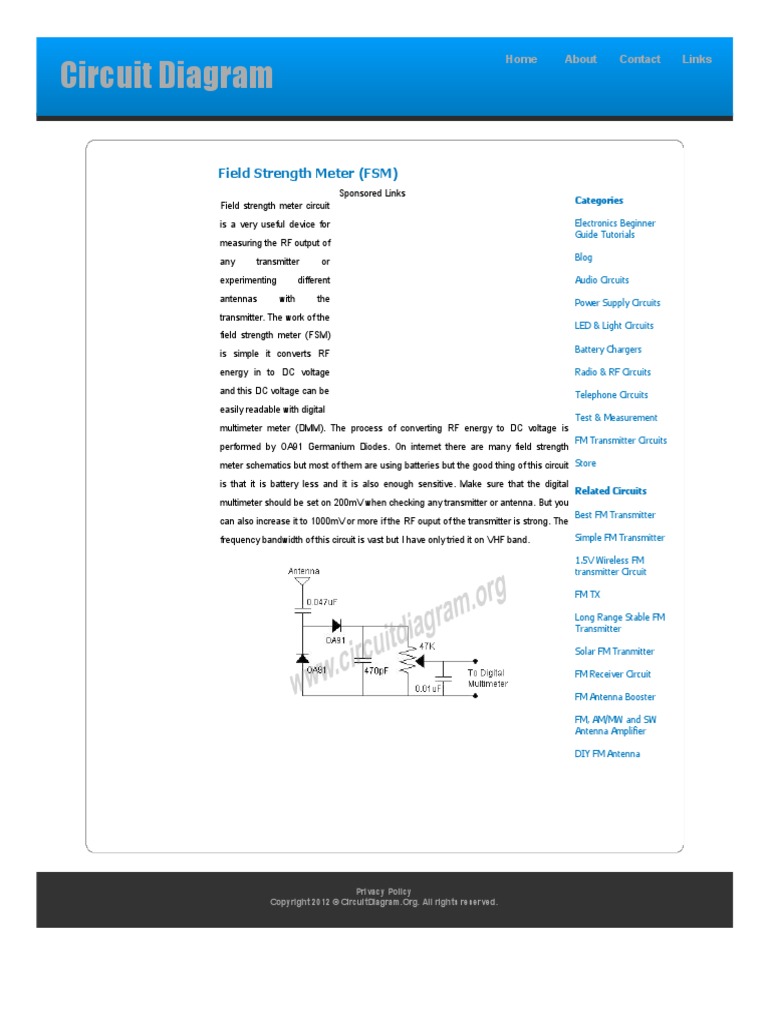 Field Strength Meter (FSM) - Circuit Diagram | PDF | Transmitter | Electronic Circuits