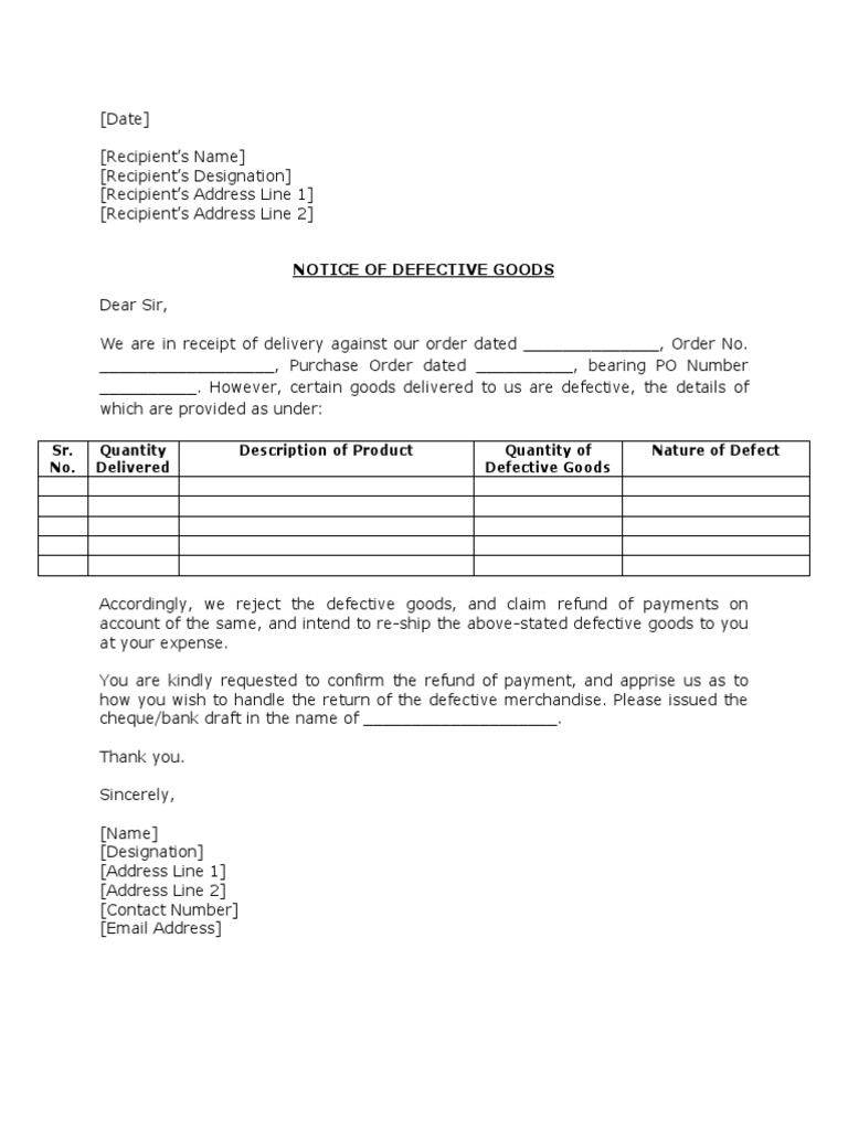 Defective Goods Notice | PDF