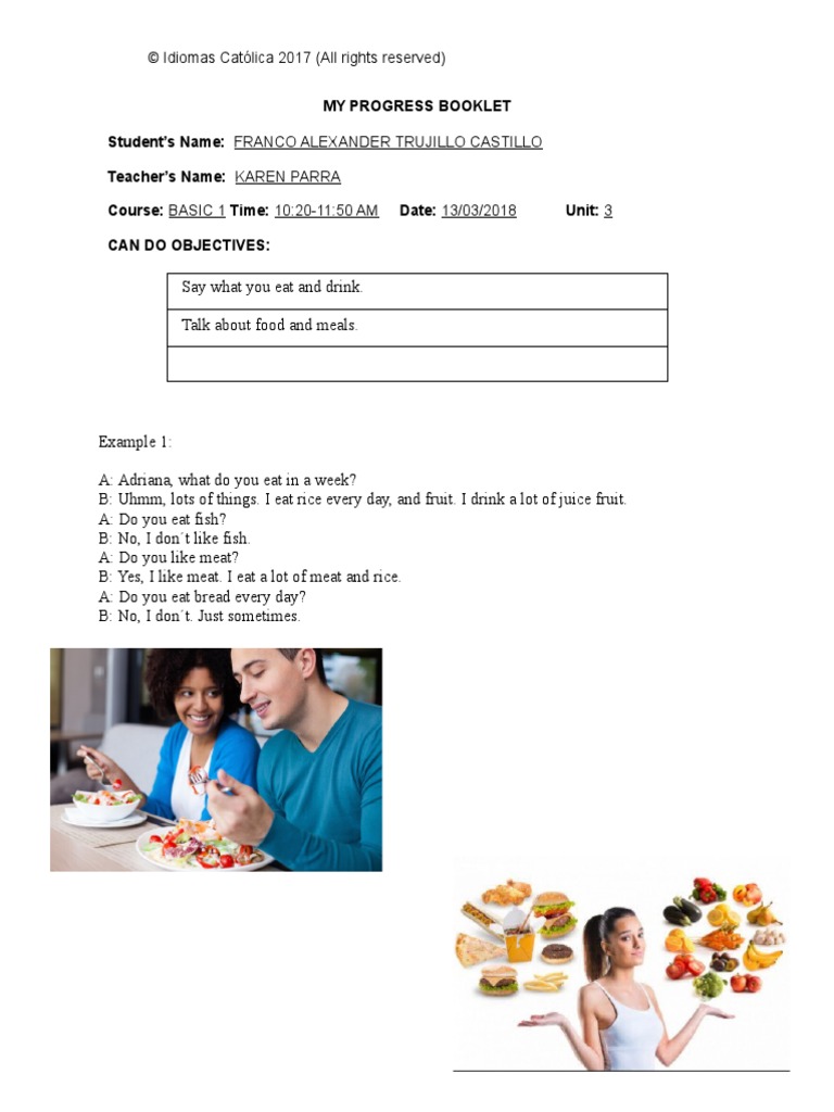 My Progress Booklet Template v.3 | PDF | Meal | Cuisine
