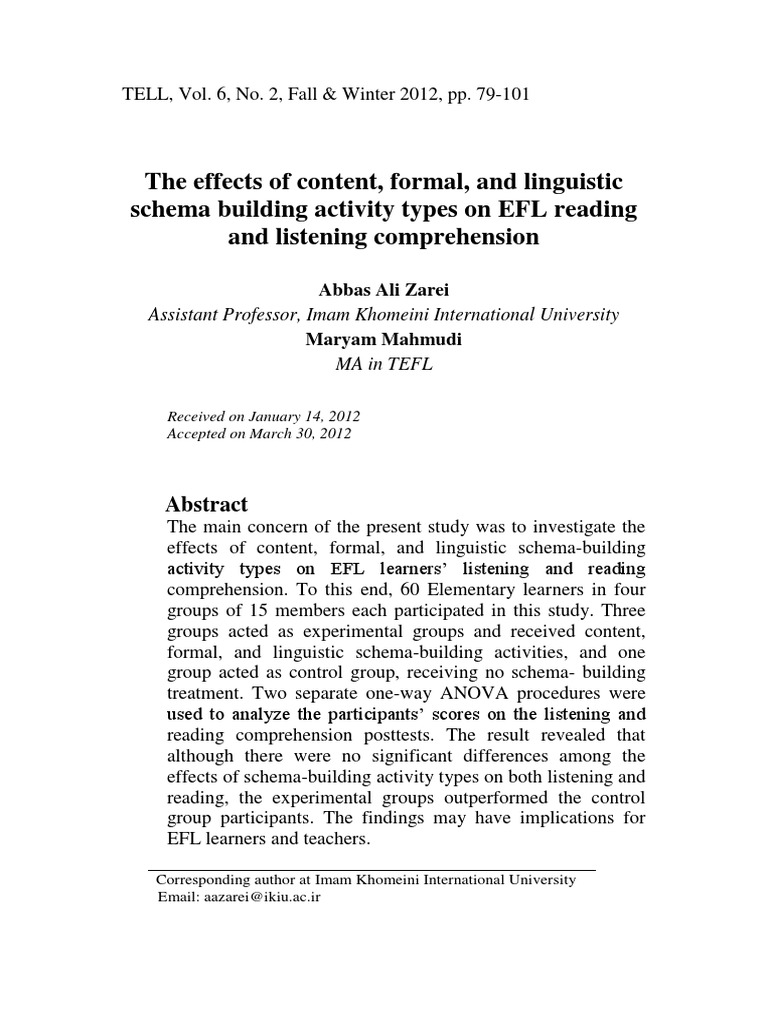 The Effects of Content, Formal, and Lisnguistic Schema Building ... The Effects of Content, Formal, and Lisnguistic Schema Building ...