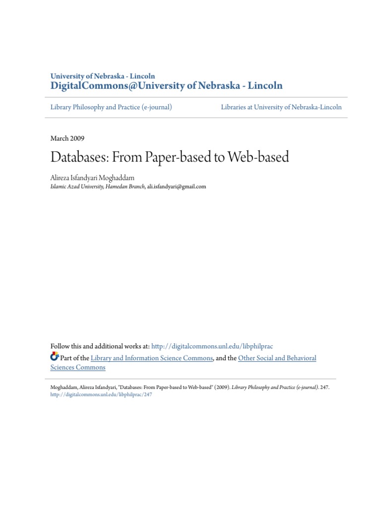 Databases: From Paper-Based To Web-Based: Digitalcommons@University of ...