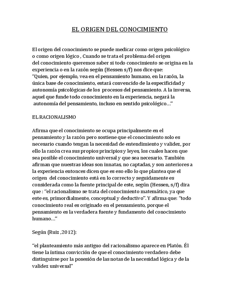 El Origen Del Conocimiento | PDF | Empirismo | Racionalismo