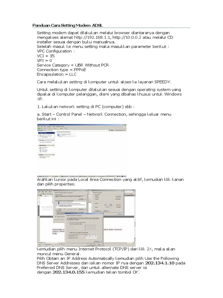Setting Modem ADSL untuk SPEEDY | PDF