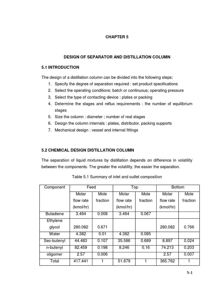 Chapter 5, Separator and Distillation Column | PDF | Distillation ...