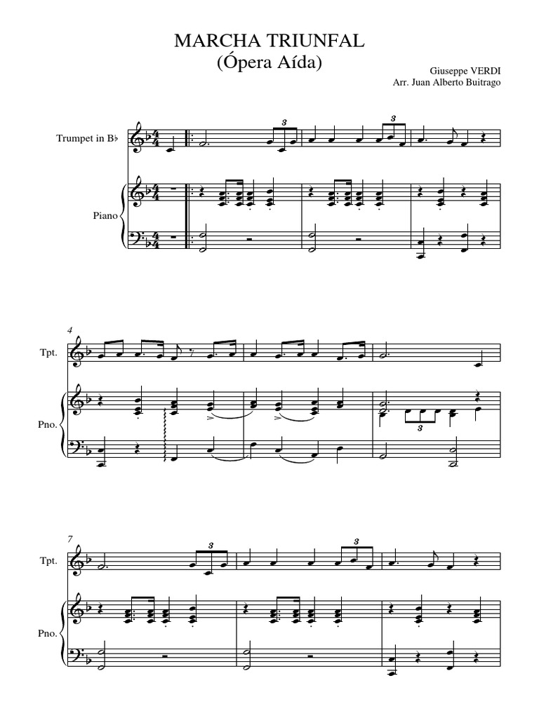 AIDA MARCHA TRIUNFAL - Piano + Trompeta Sib | PDF | Ópera | Musica italiana