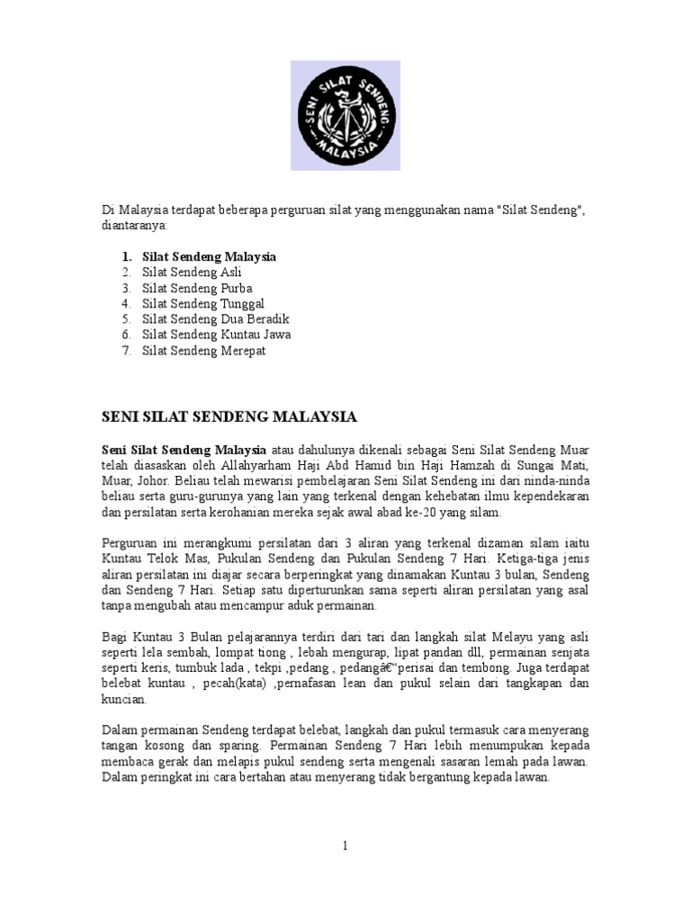 Seni Silat Sendeng Malaysia | PDF | Sains & Matematika