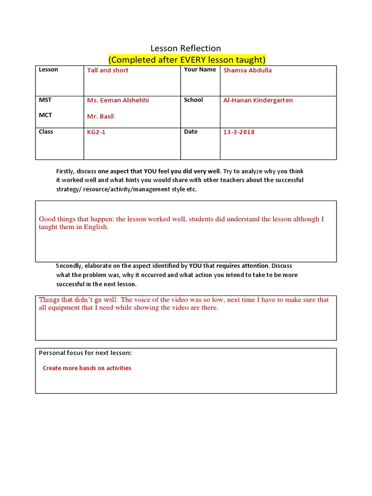 Lesson Reflection1 | PDF