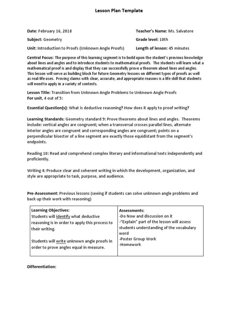 Lesson Plan 4 | PDF | Mathematical Proof | Reason