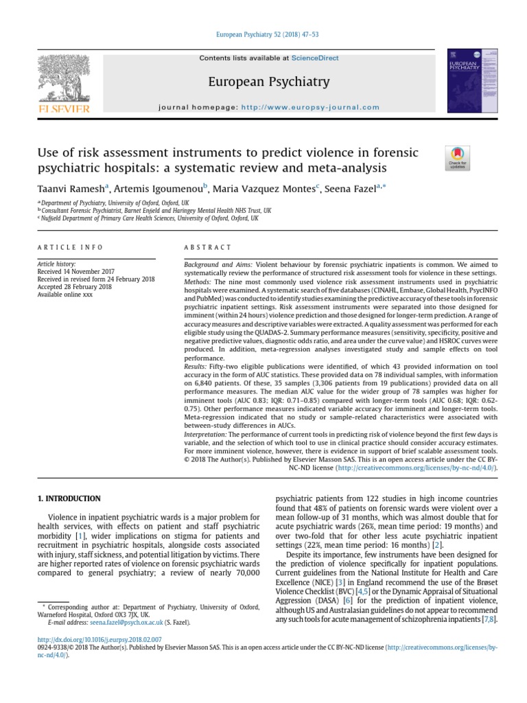 Use of Risk Assessment Instruments To Predict Violence in Forensic ...