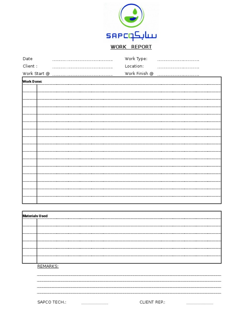 Work report template for SAPCO technicians | PDF
