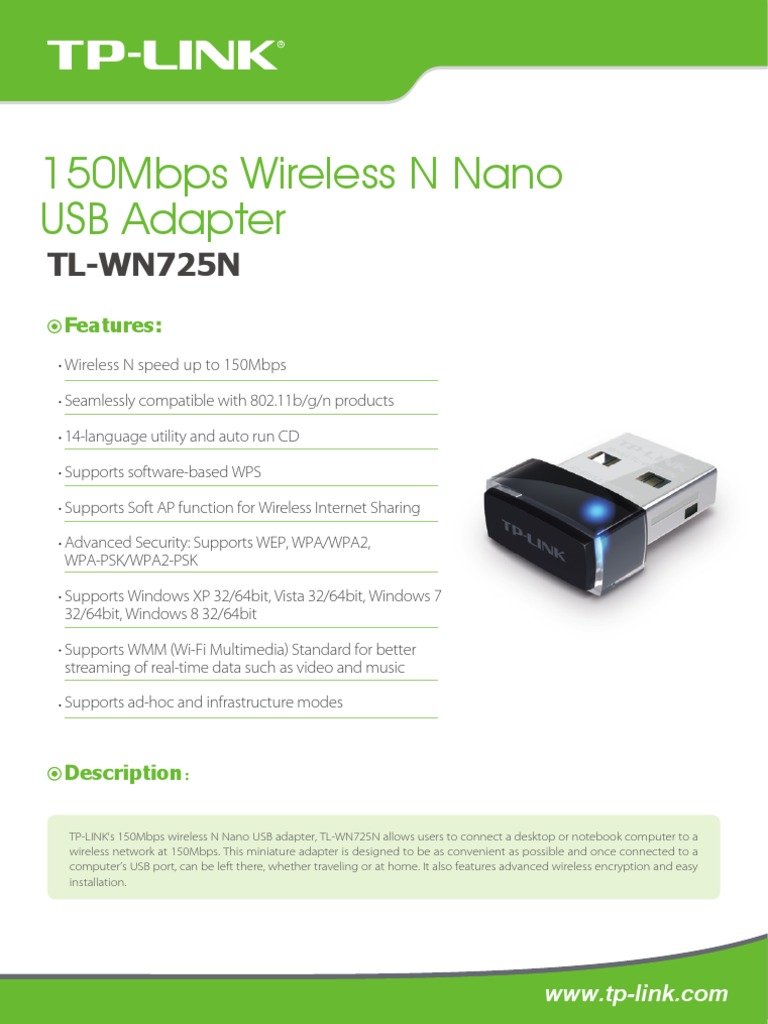 TL-WN725N V2 Datasheet | PDF | Wi Fi | Ieee 802.11