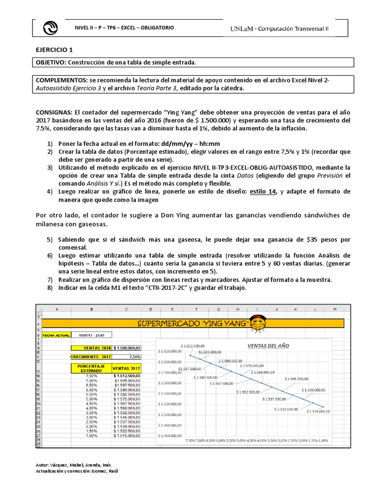 2 4 P TP6 Excel Oblig Nivel II Ver13 1 | PDF | Tabla (base de datos) | Microsoft Excel