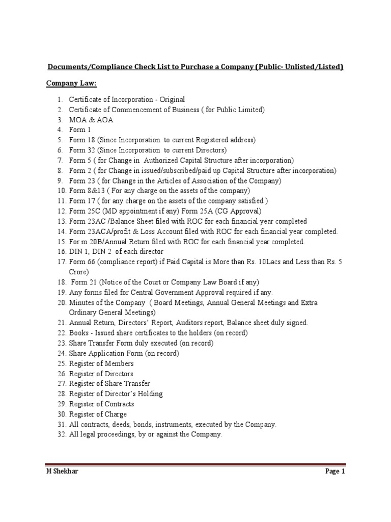 Check List To Purchase A Company | PDF | Taxes | Financial Statement