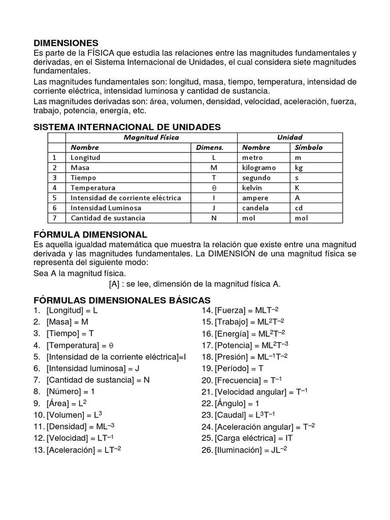 Analisis Dimensional | PDF | Sistema Internacional de Unidades | Masa